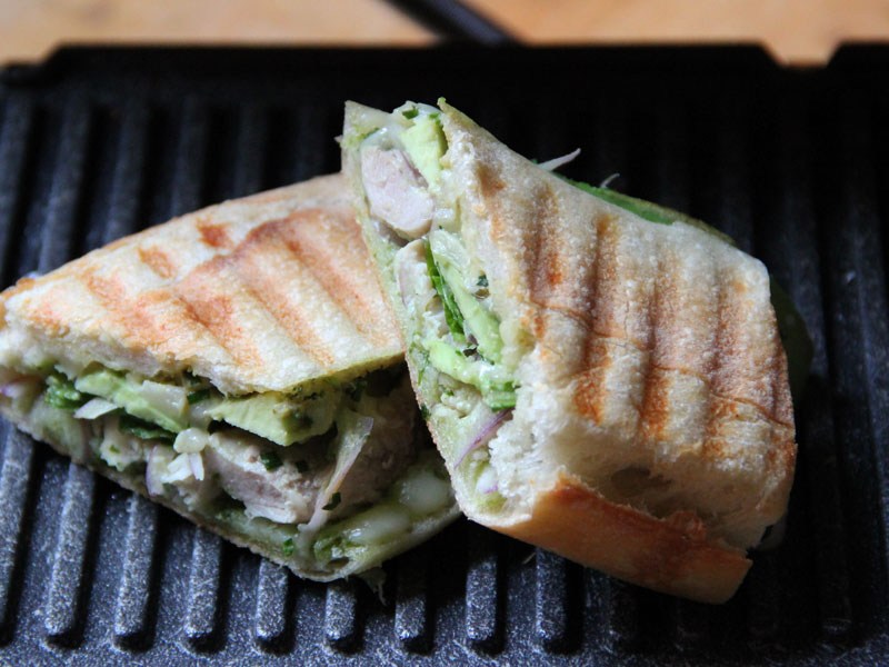 Chicken panini, with roasted peppers and avocado