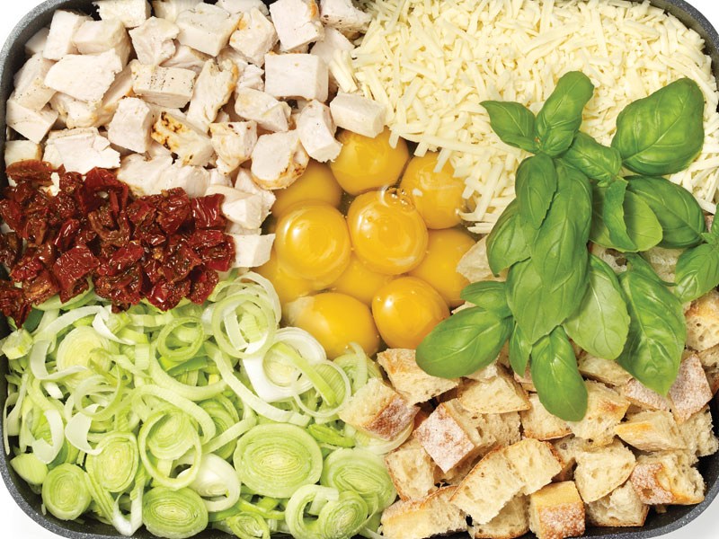 One Pot Chicken, Mozzarella, Ciabatta Strata