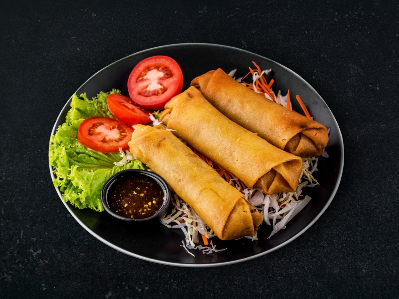 Duck confit and corn spring rolls